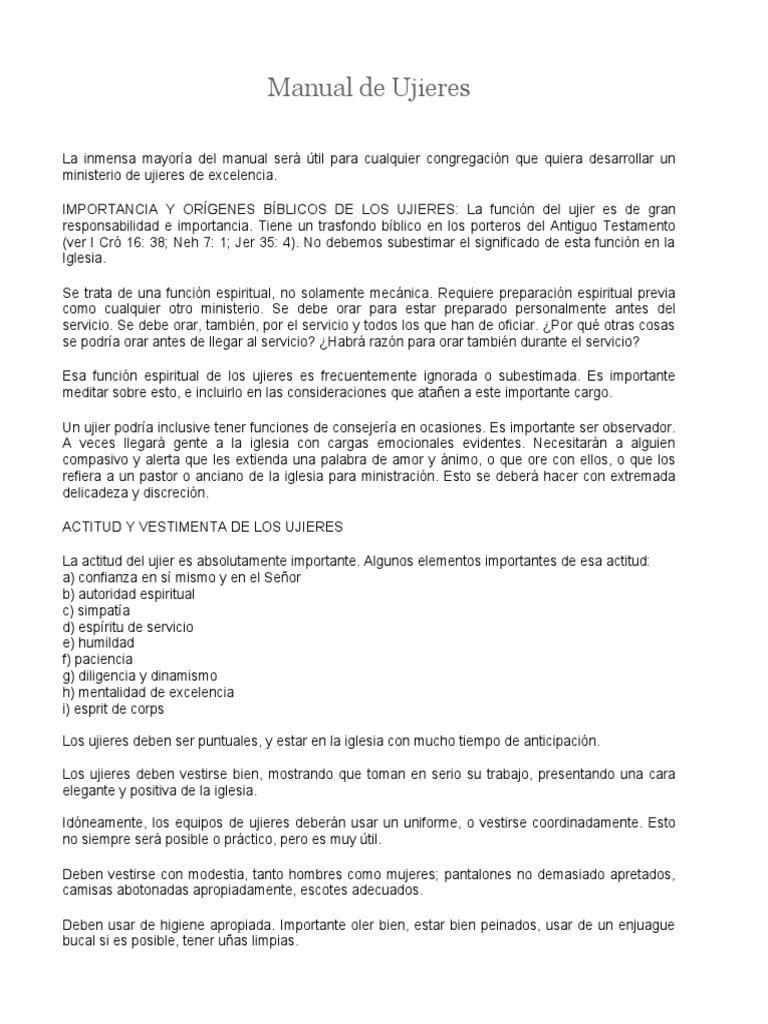Manual de Funciones para Ujieres Cristianos | PDF