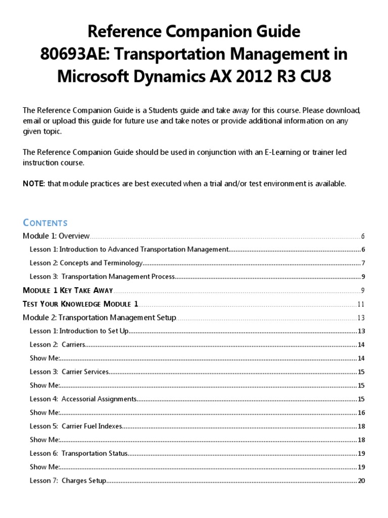 80693AE_AX2012R3CU8_ENUS_TMS_Reference Companion Guide | PDF | Cargo ...