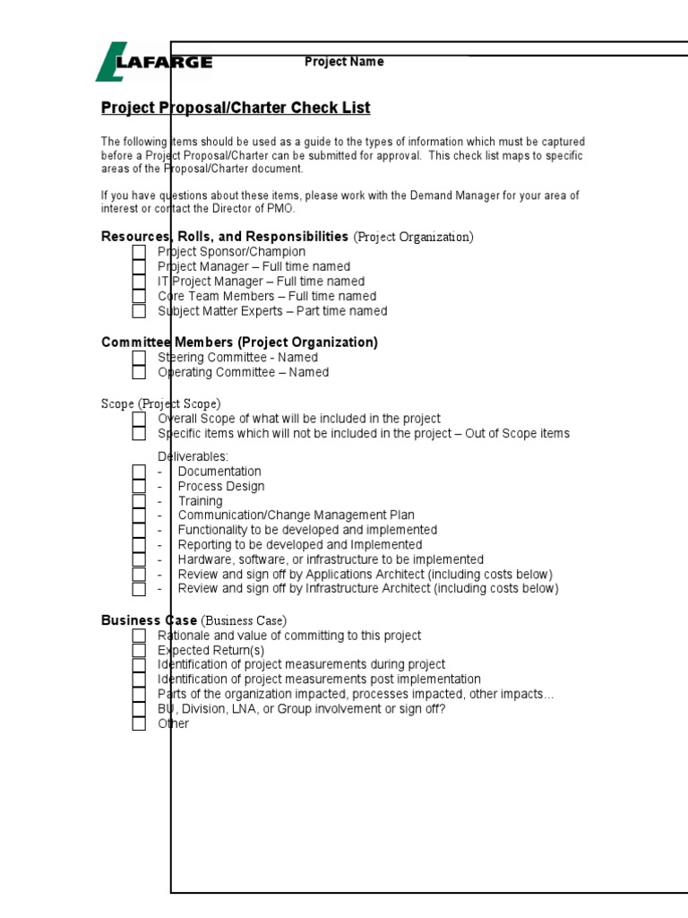 2 Project Charter Check List - Ver1 | PDF