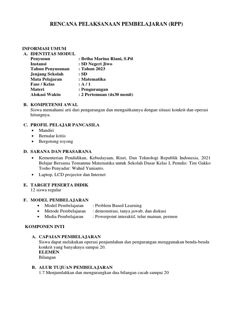 RPP Aksi 1 Pertemuan Ke-2 PBL | PDF