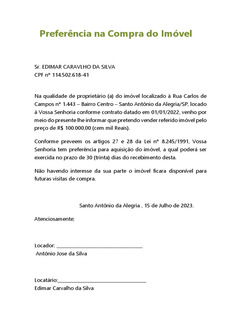 Preferência na Compra de Imóvel Locado | PDF