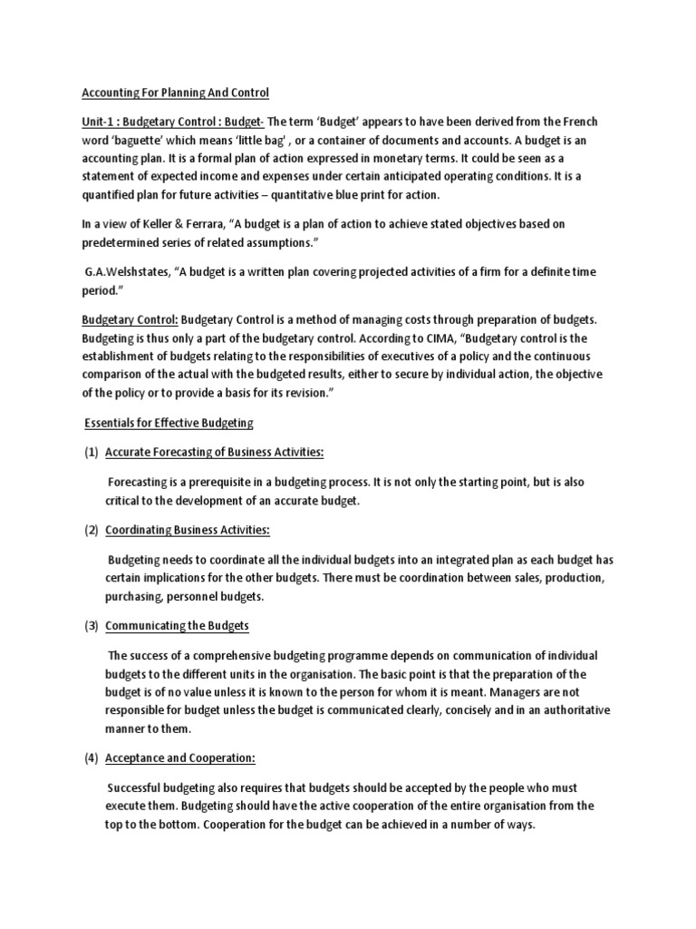 Accounting For Planning & Control Assignment | PDF