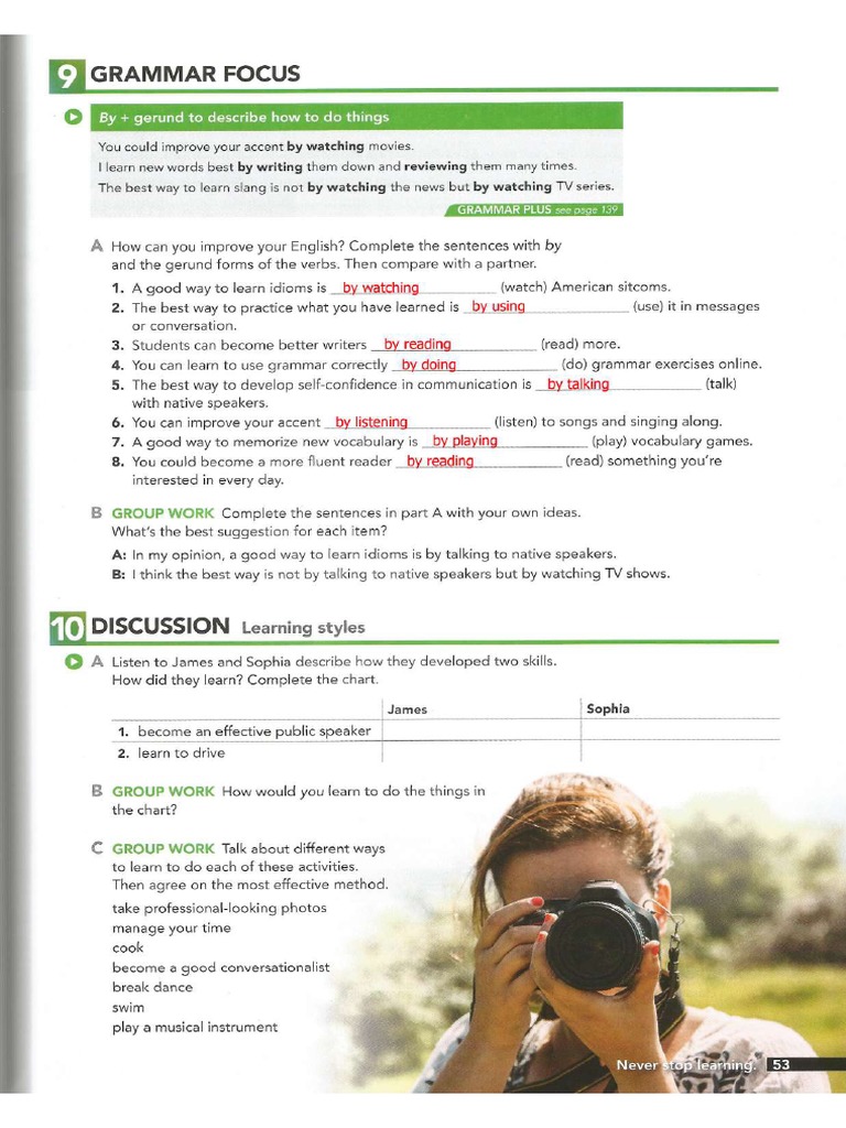 Interchange 5th 3A Edition SB - Pages 53 and 54 Answered | PDF