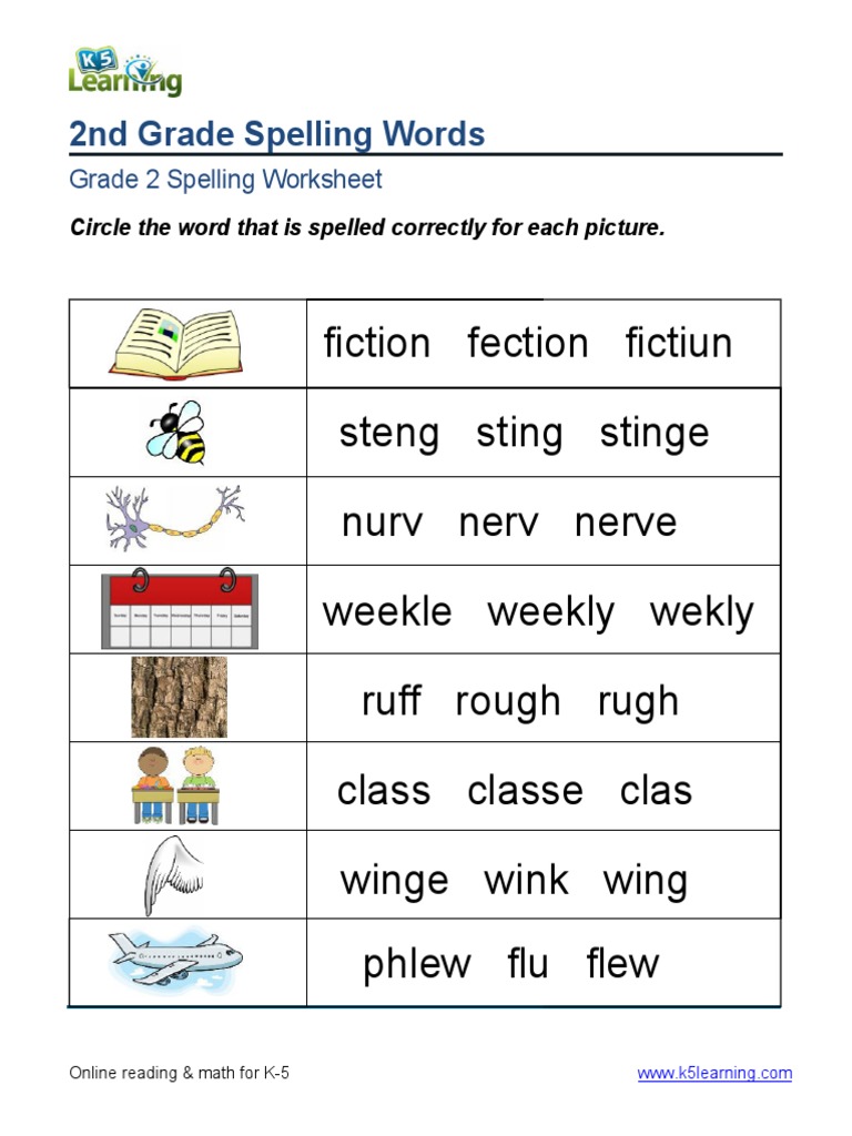 Spelling - 2nd Grade Correct Spelling - Printable Second Grade 2 ...