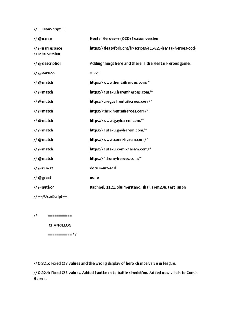 Script Hentai Heroes Ocd ++ 32.5 | PDF | Software Bug