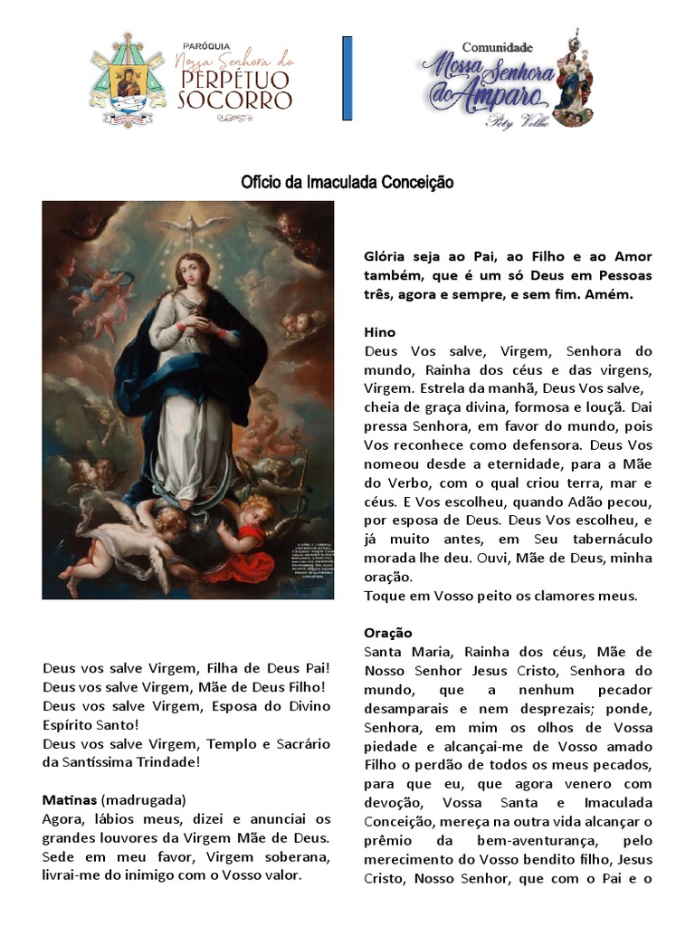 Ofício Da Imaculada Conceição Download Grátis Pdf Maria Mãe De