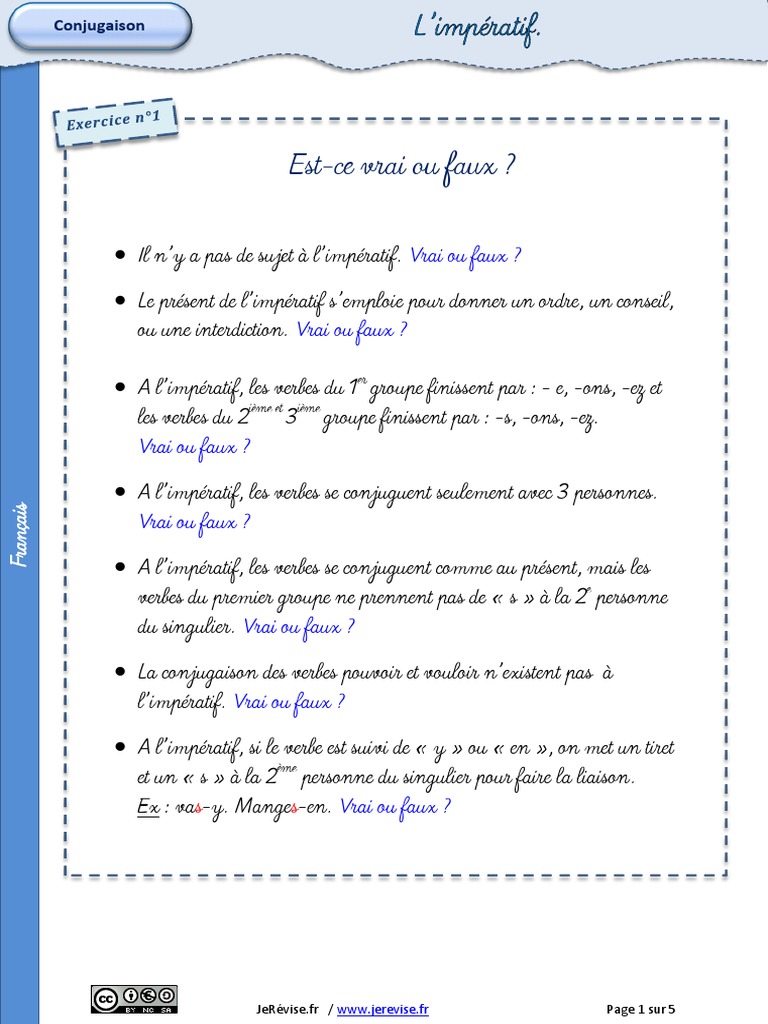 Imperatif Exercices | PDF | Verbe | Conjugaison