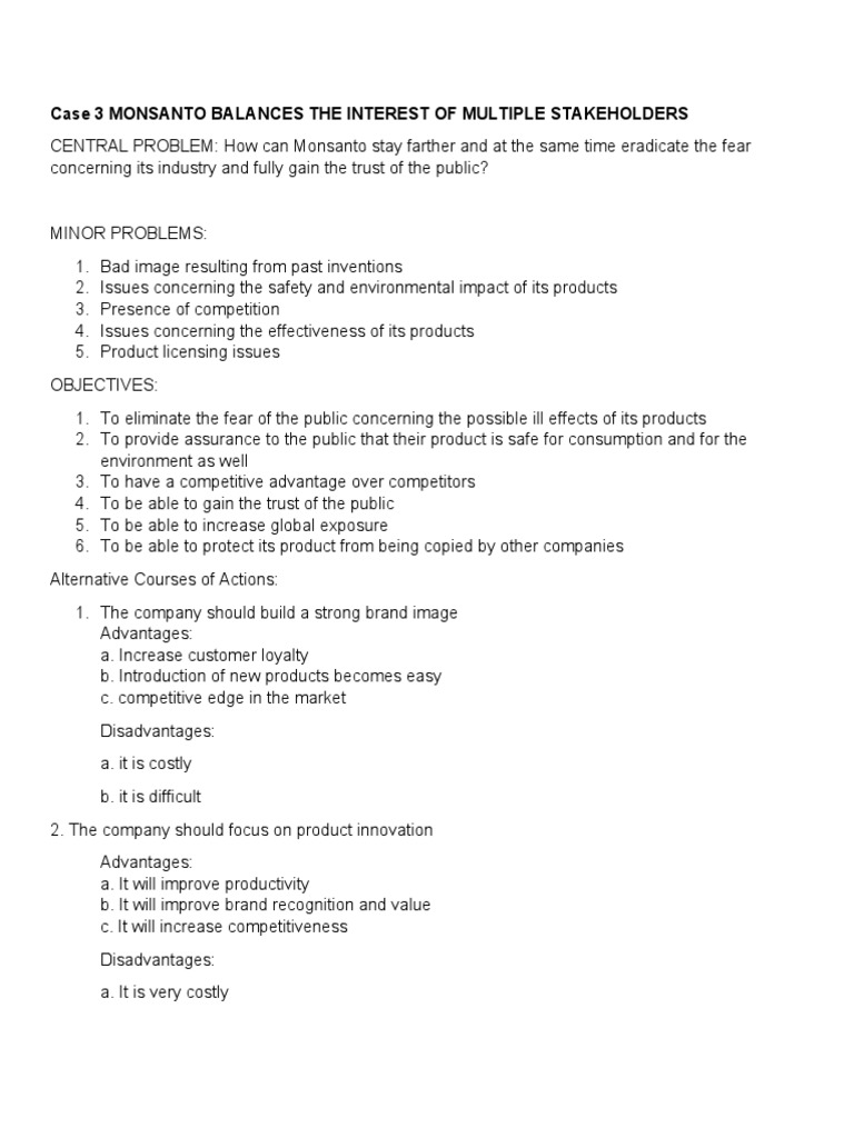 Case 3 Monsanto Balances The Interest of Multiple Stakeholders | PDF