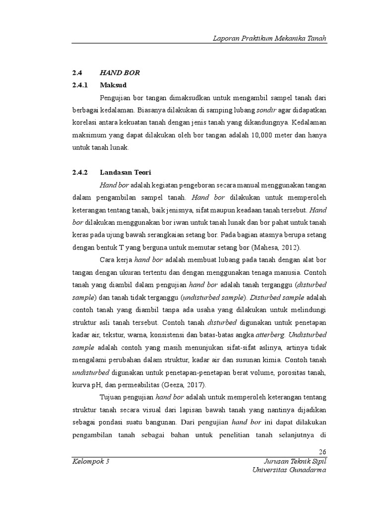 Pengujian Hand Bor untuk Sampel Tanah | PDF