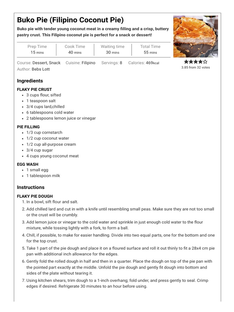 Buko Pie (Filipino Coconut Pie) - Kawaling Pinoy | PDF
