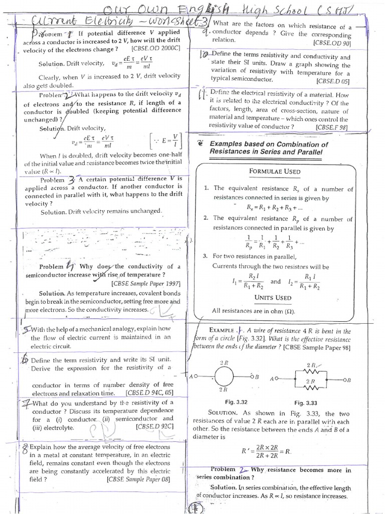 Current Electricity (WS3) - Series and Parallel Resistance | PDF