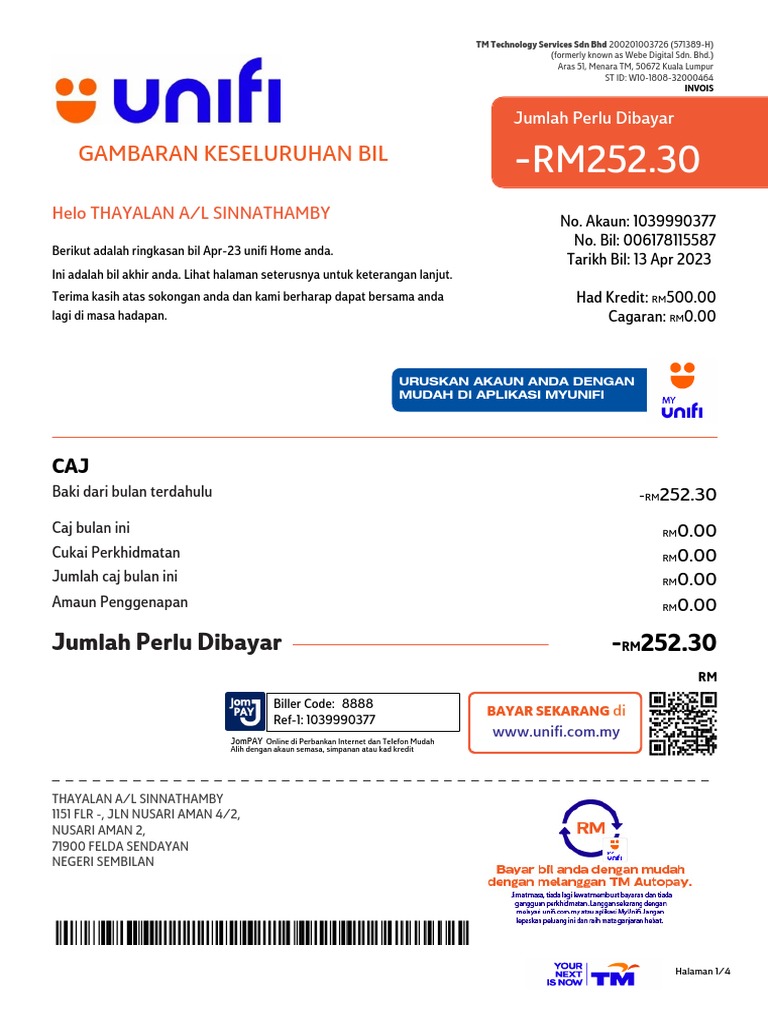 Gambaran Keseluruhan Bil: Jumlah Perlu Dibayar | PDF