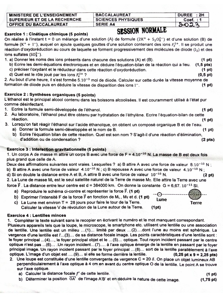 BAC II A4 2023, Épreuves de SC - Physique | PDF