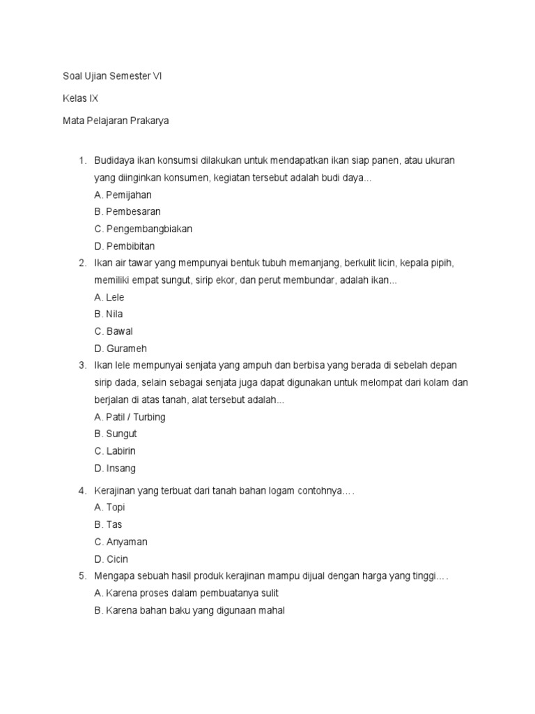 Soal Prakarya Kls 9 | PDF | Griya & Taman | Seni