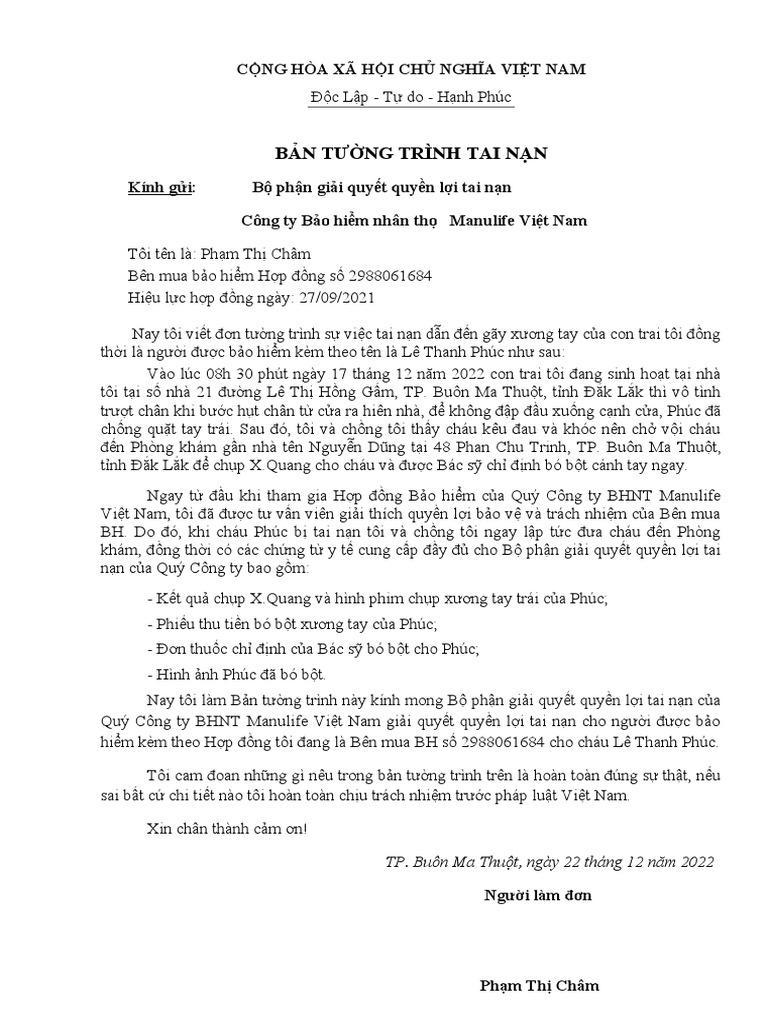 Ban Tuong Trinh Tai Nan - Phuc | PDF