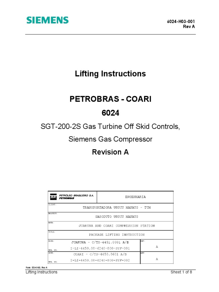 SGT-200 Gas Turbine Lifting Guide | PDF