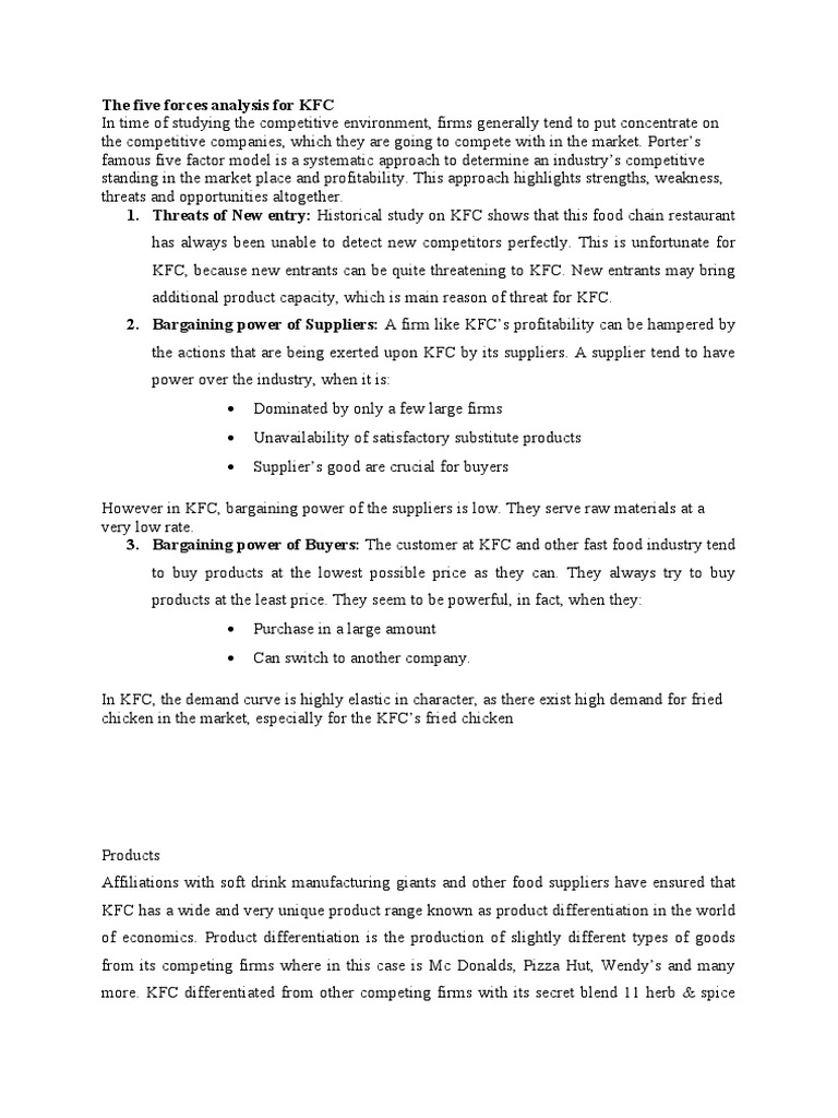 The Five Forces Analysis For KFC | PDF