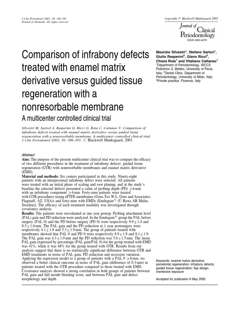Comparison of Infrabony Defects Treated With Enamel Matrix Derivative ...