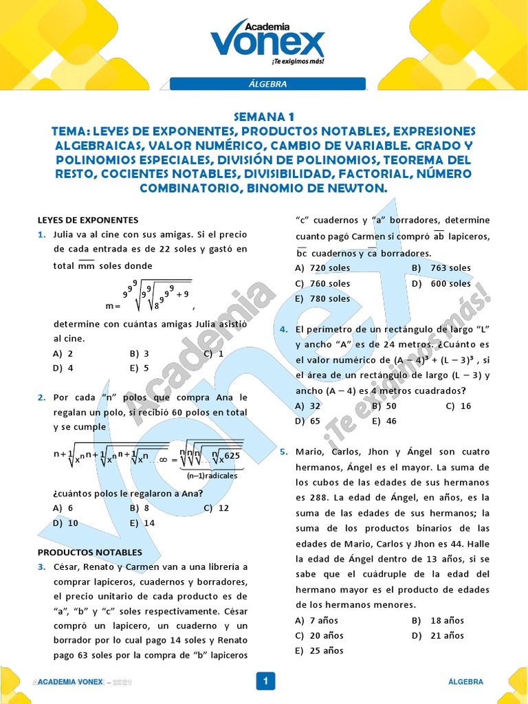S1 Algebra Vonex | PDF