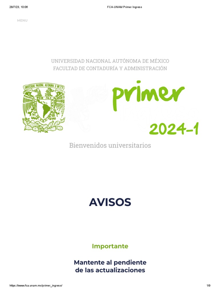FCA-UNAM Primer Ingreso | PDF