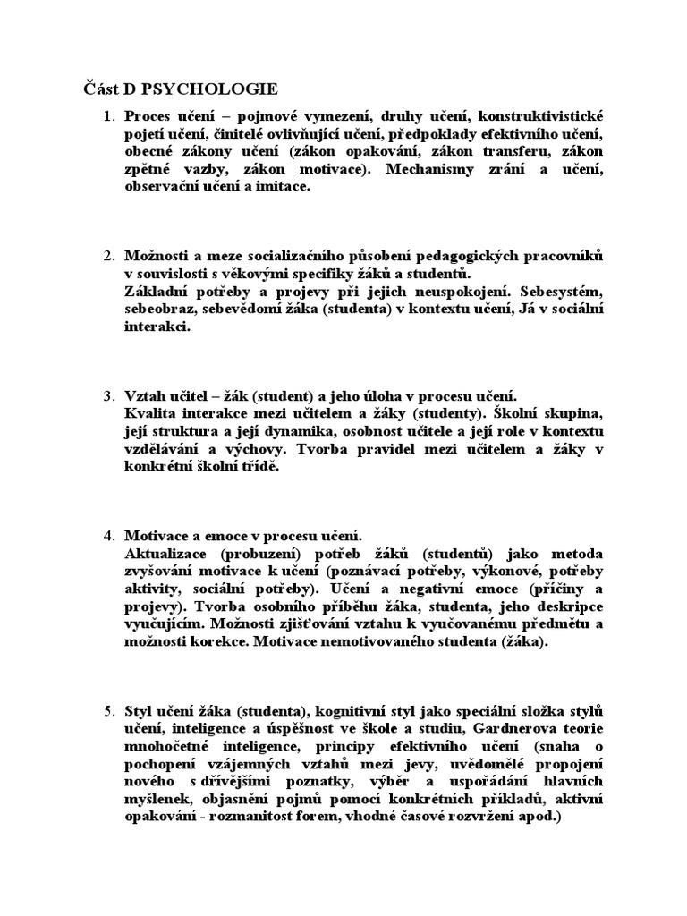 SZZ - Část D PSYCHOLOGIE | PDF