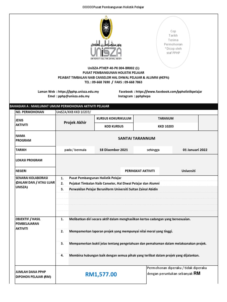 Projek Akhir: Bahagian A: Maklumat Umum Permohonan Aktiviti Pelajar | PDF