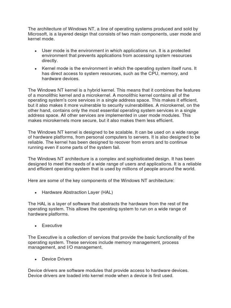 The Architecture of Windows NT | PDF | Kernel (Operating System) | Operating System