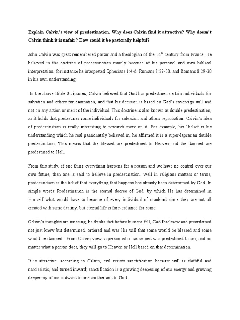 Assignment On Calvin Final | PDF | Predestination | Calvinism