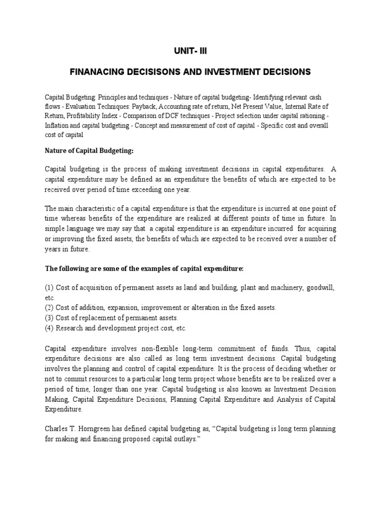 Financial Management Notes SRK UNIT 2 | PDF | Capital Budgeting | Net ...