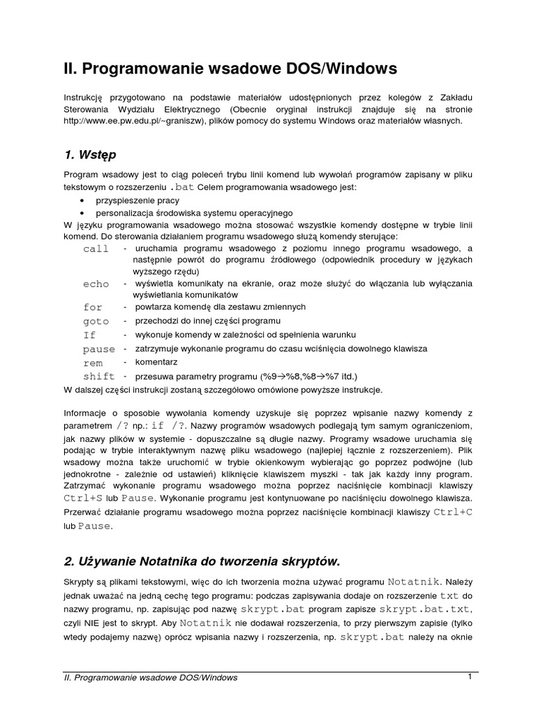 DOS - Programowanie Wsadowe | PDF