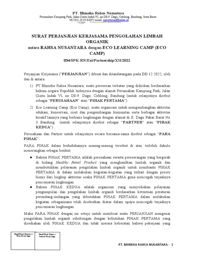 MoU - Pengolahan Limbah Organik - Ecocamp | PDF | Griya & Taman | Sains & Matematika