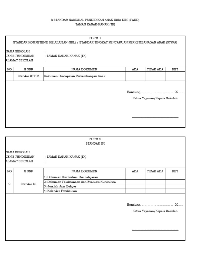8 Standar Pendidikan PAUD | PDF
