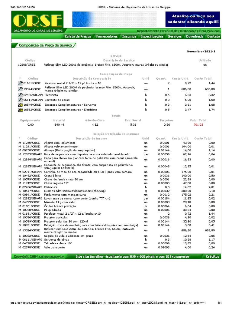 ORSE - Sistema de Orçamento de Obras de Sergipe | PDF | Setor ...