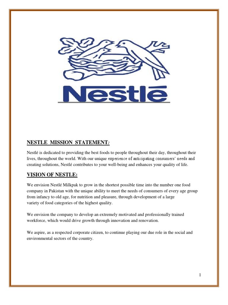 Nestle Mission Statement | PDF | Nestlé | Drink