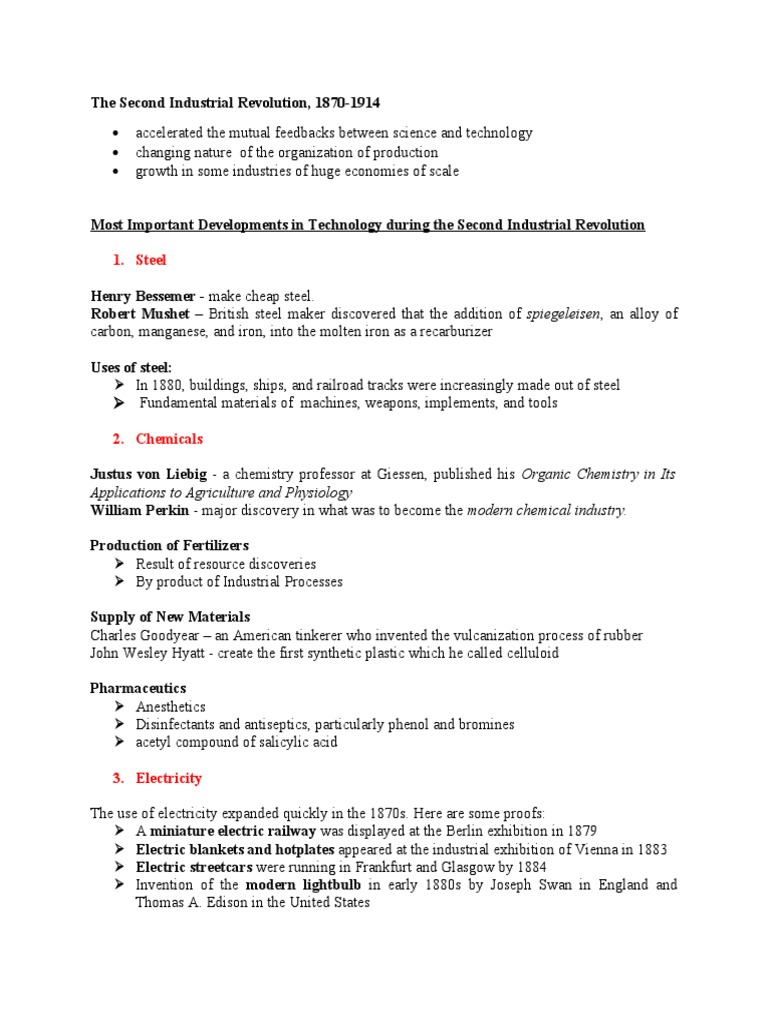 Advances of the Second Industrial Revolution | PDF | Secondary Sector ...