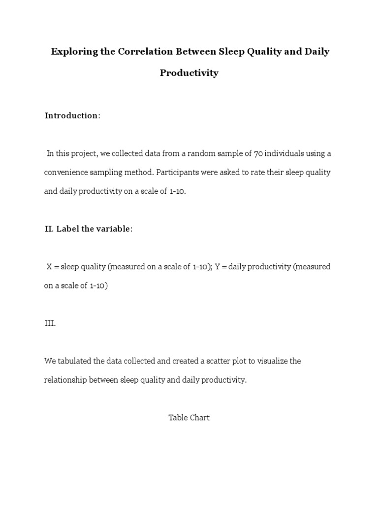 Exploring The Correlation Between Sleep Quality and Daily Productivity | PDF | Statistical ...