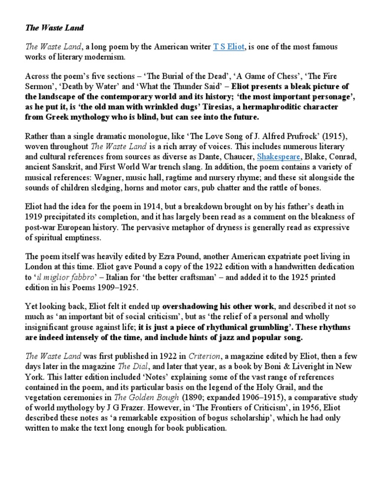 T S Eliot The Waste Land | PDF