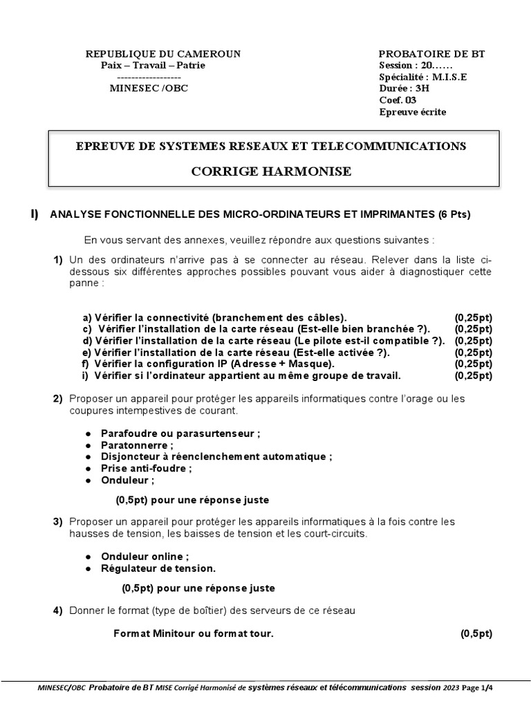 Prob BT Mise 2023 Corrige Harmonise Systemes Reseaux Et ...