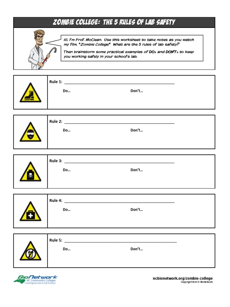 Science Safety Rules Worksheet