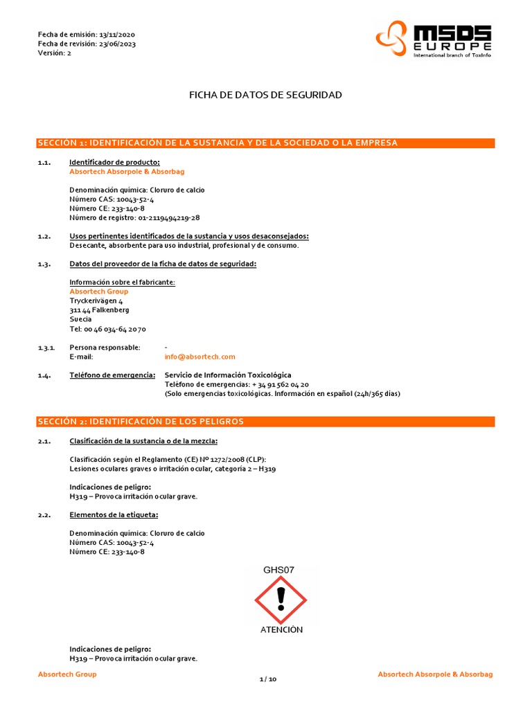 sds-absorpole_absorbag_es | PDF | Agua | Solubilidad