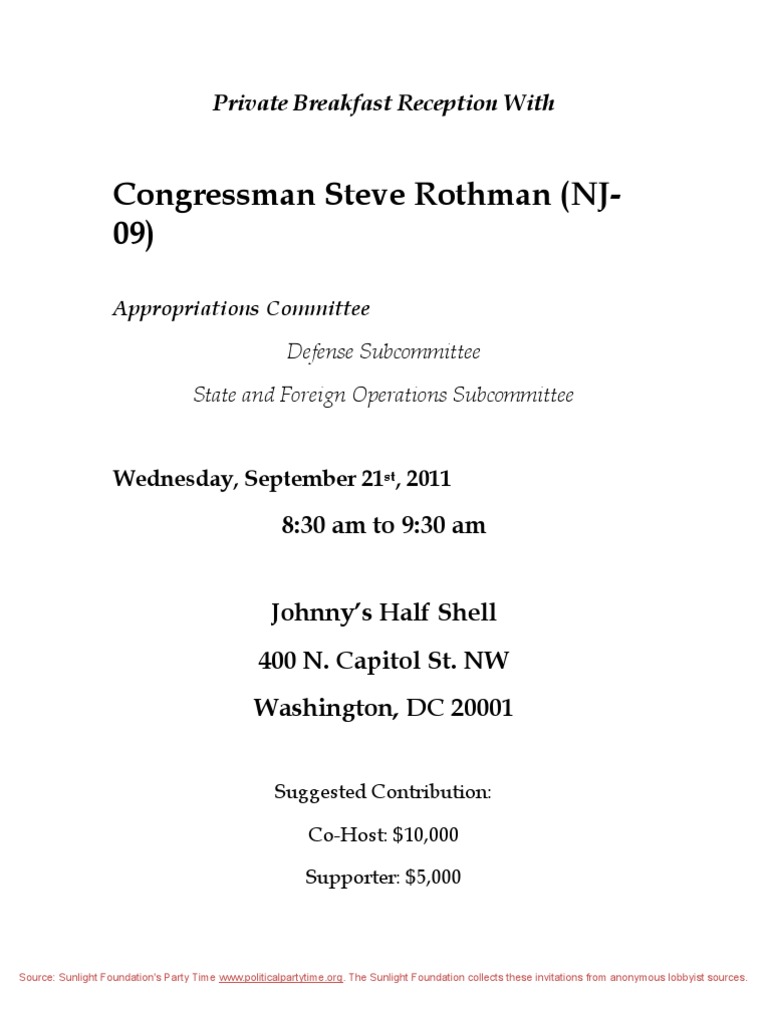 Reception For Steven Rothman | PDF | Politics