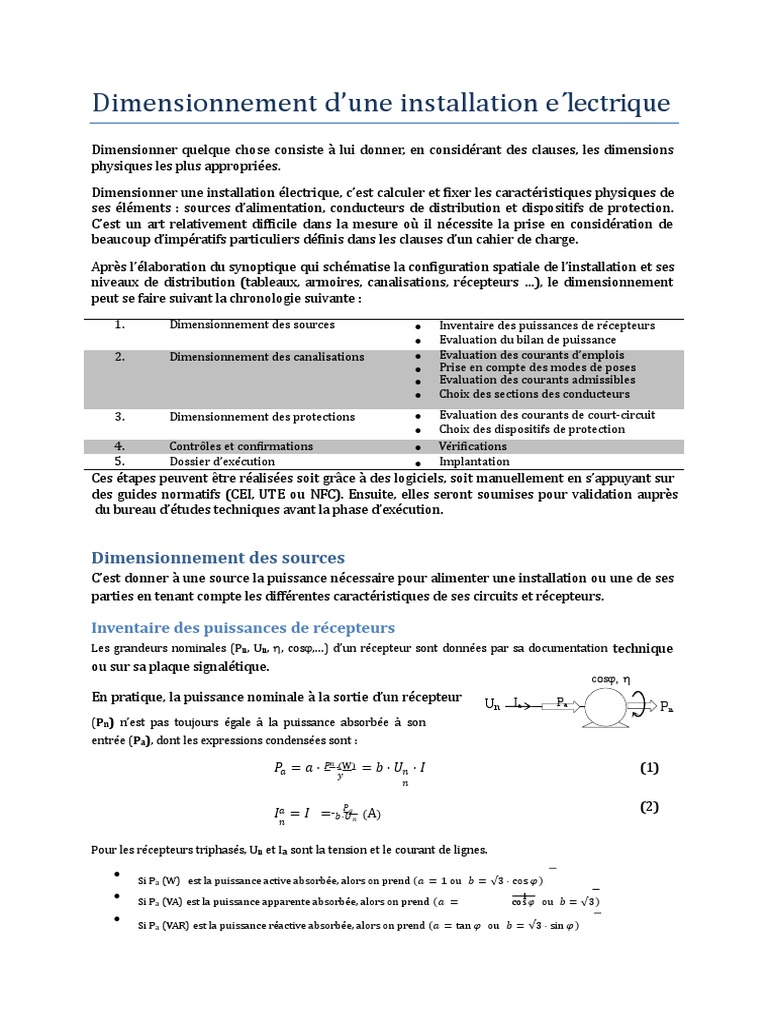 A-cours 04 résumé du dimensionnement dinstallation | PDF | Tension électrique | Quantité