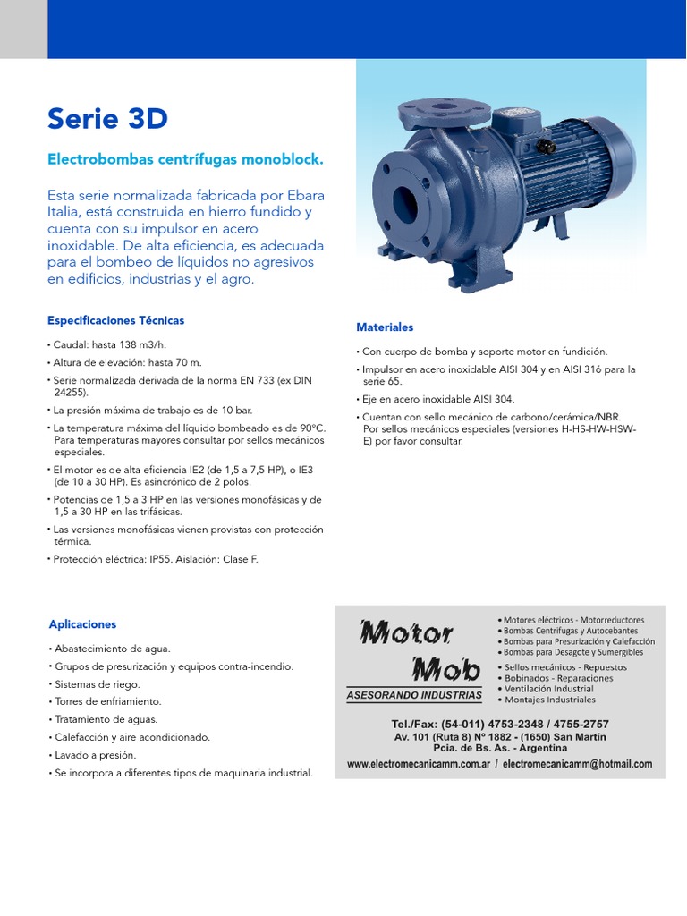 Ebara Bridada 3d 32 125 1 1 M 1 5 HP | PDF