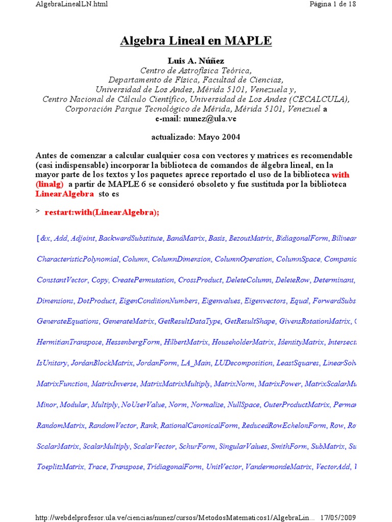 Algebra Lineal en Maple | PDF | Métodos y materiales de enseñanza