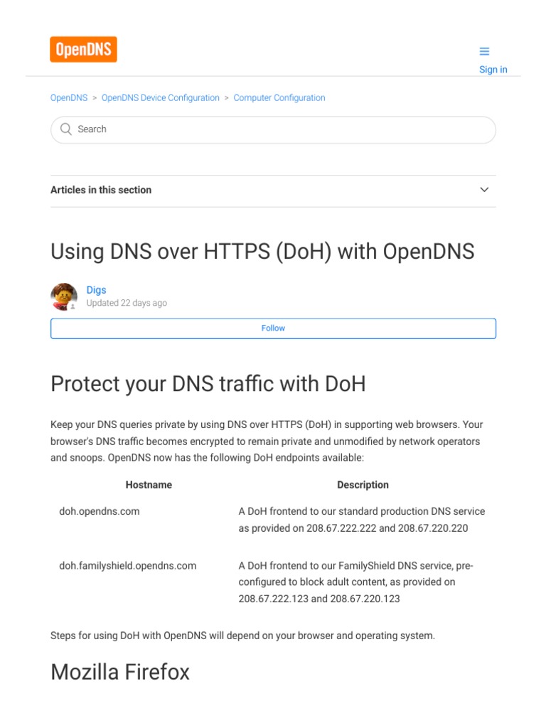 Using DNS Over HTTPS (DoH) With OpenDNS | Download Free PDF | Domain ...