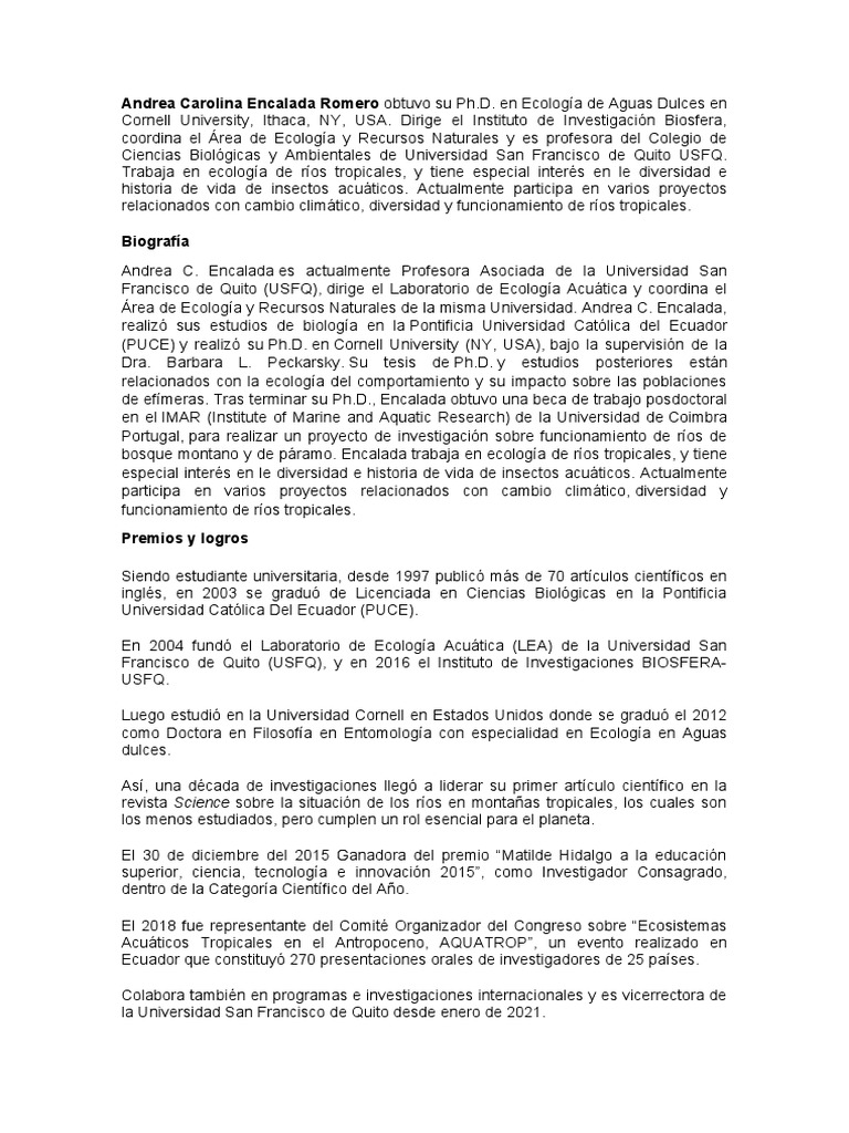 Andrea Carolina Encalada Romero Cientifica Ecuatoriana | PDF