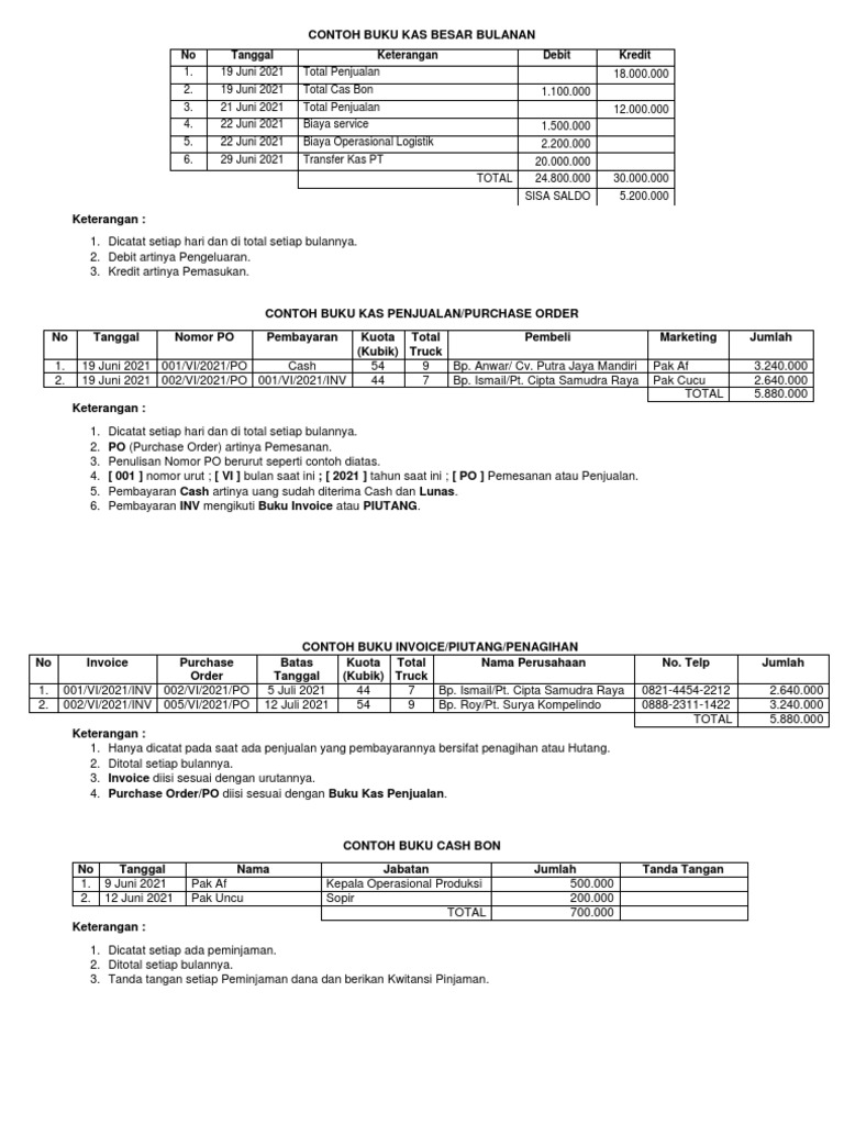 CONTOH BUKU ADMINISTRASI KAS BULANAN | PDF