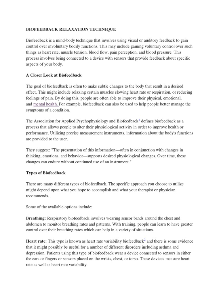 Biofeedback Relaxation Technique: Mental Health | PDF | Stress (Biology ...