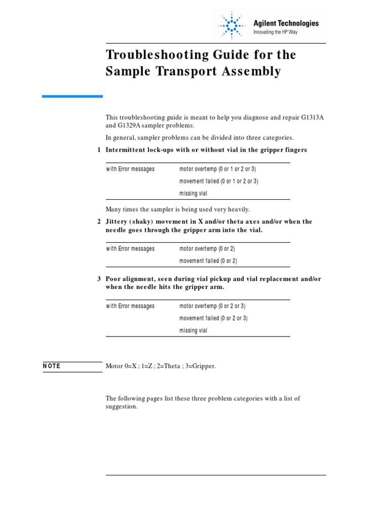 Troubleshooting Guide For The Sample Transport Assembly | PDF | Belt ...