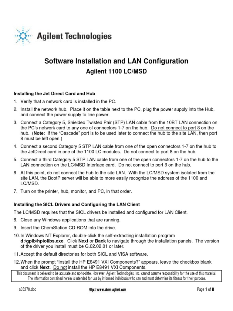 Software Installation and LAN Configuration - 1100 LC - MSD | PDF